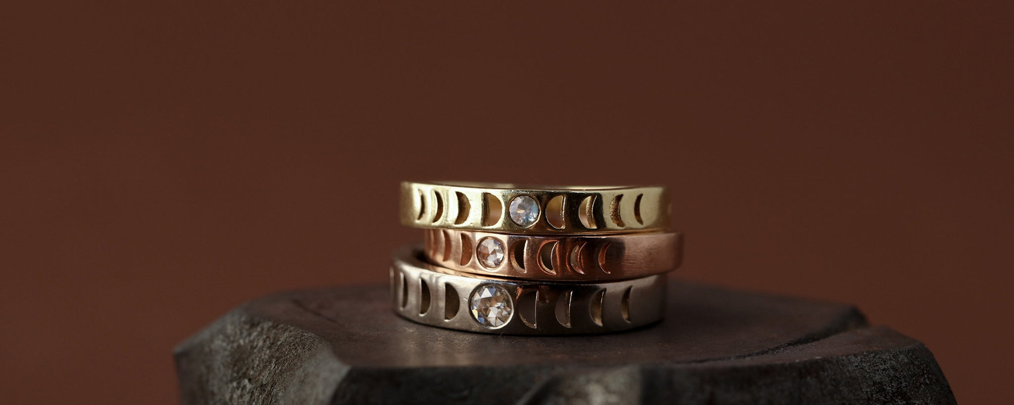 Iconic Moon Phase Wedding Rings, exclusively at 12th HOUSE
